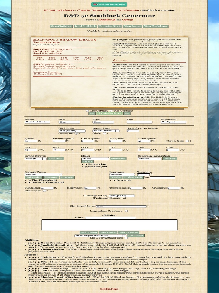 D&D 5e Statblock Generator 2 | PDF | Role Playing Games