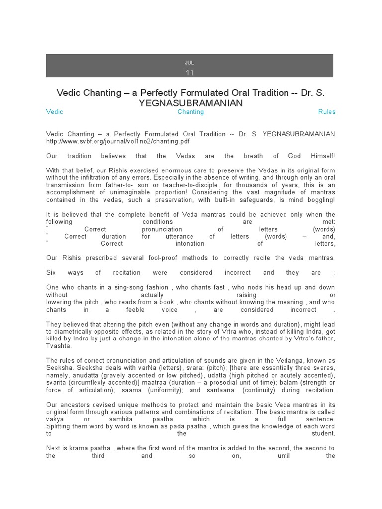 Vedic Recitation Res Paper | PDF | Sanskrit Literature | Vedas