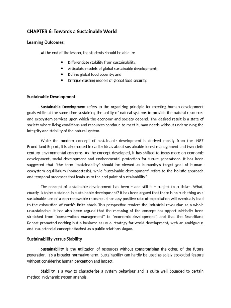Towards A Sustainable World:: Learning Outcomes | PDF | Sustainability ...