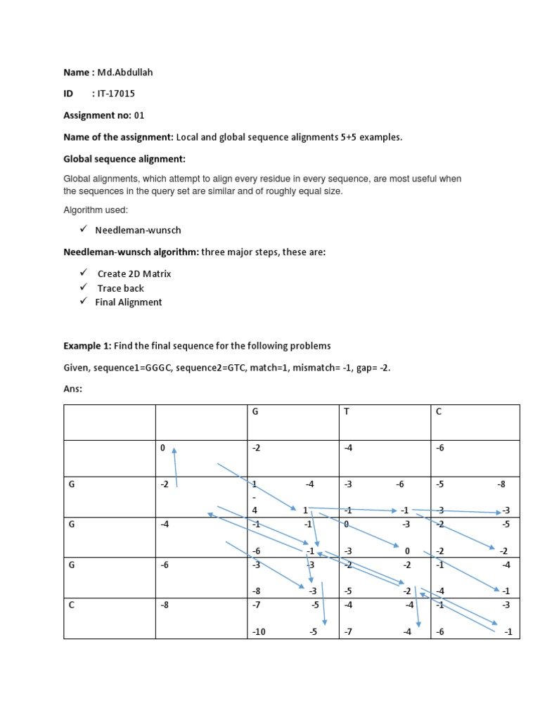 Local and Global Sequence Alignment 5+5 Examples | PDF | Sequence ...