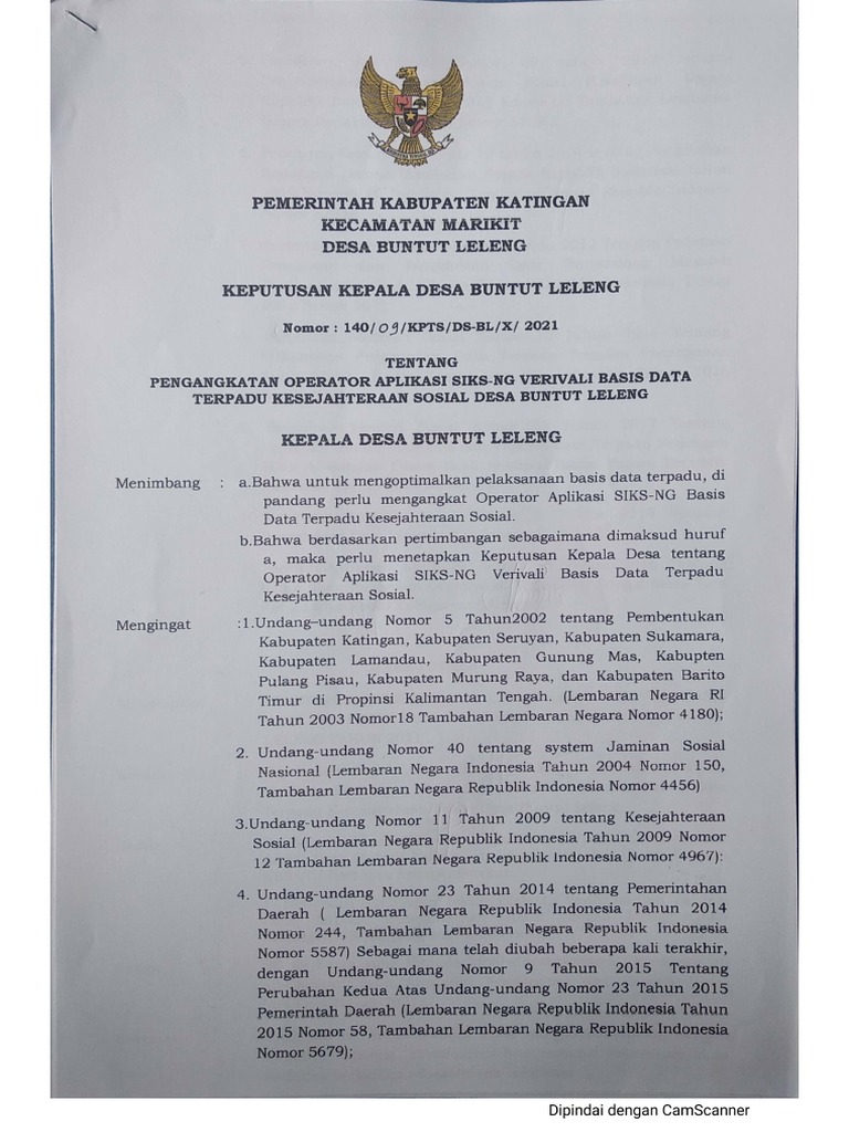 SK Operator Desa Buntut Leleng | PDF