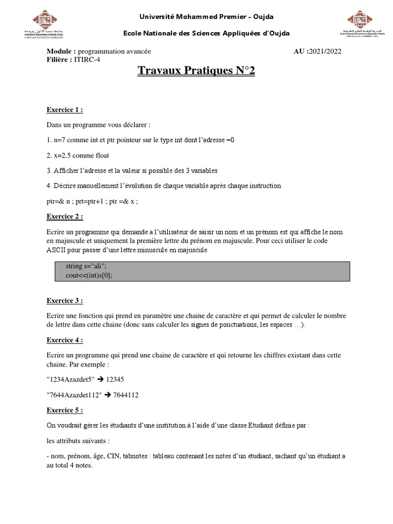 Programmation Avancée: TP et Exercices | PDF | Méthodes et références pédagogiques