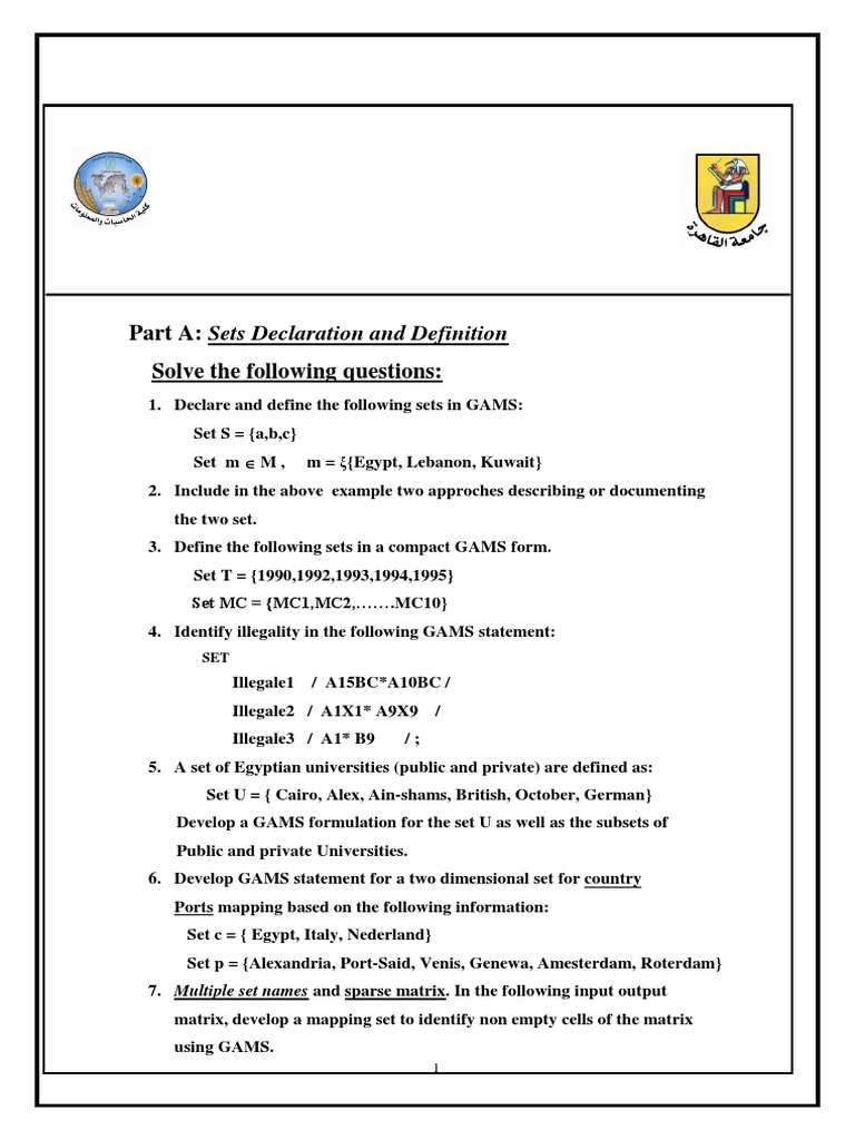 Part A: Sets Declaration and Definition Solve The Following Questions | PDF | Matrix ...