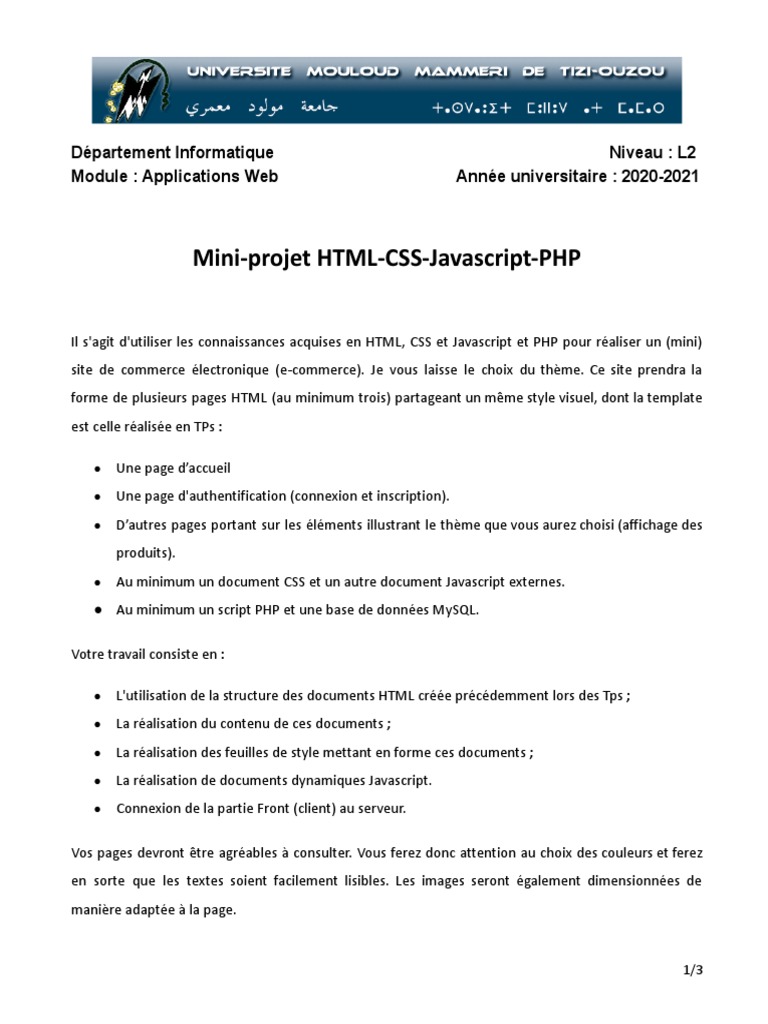 MiniProjet L2 2020 2021 1 | PDF | Html | PHP