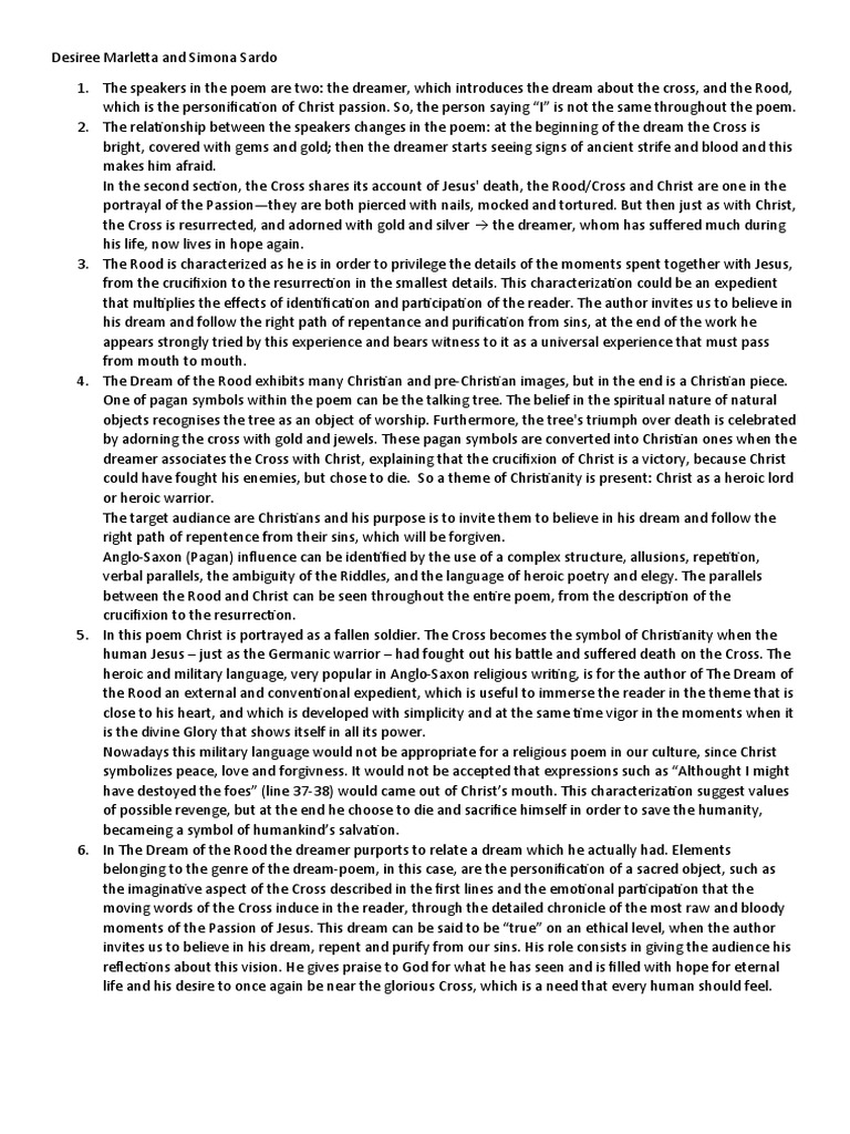 Worksheet The Dream of The Rood - DM e SS | PDF | Jesus | Religious ...