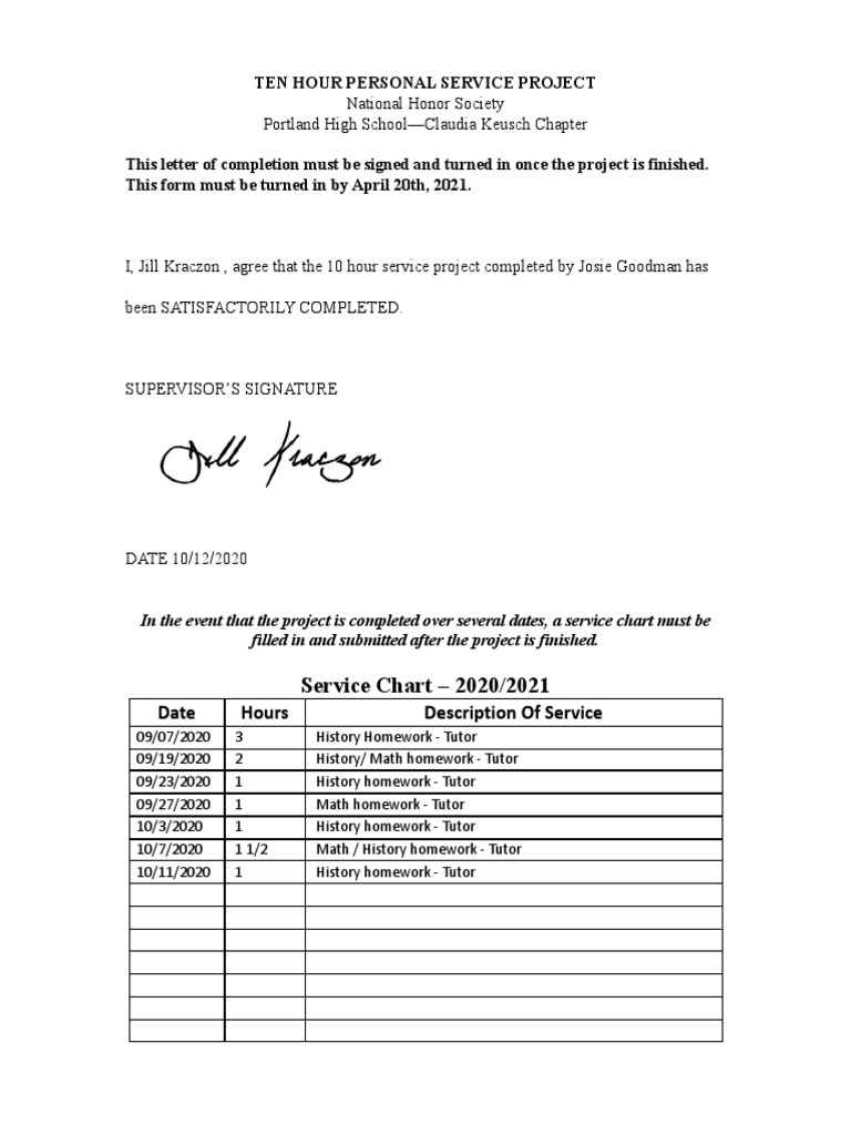 Josie Goodman - Ten Hour Signature Form | PDF | Art