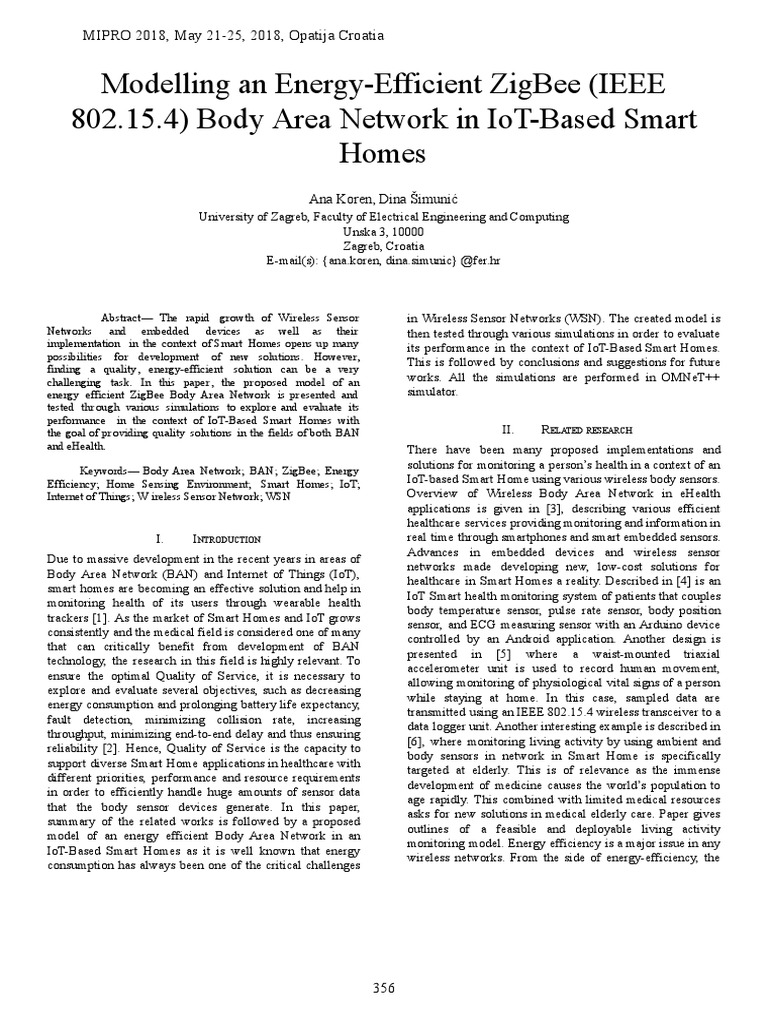 Modelling An Energy-Efficient Zigbee (Ieee 802.15.4) Body Area Network in Iot-Based Smart Homes ...