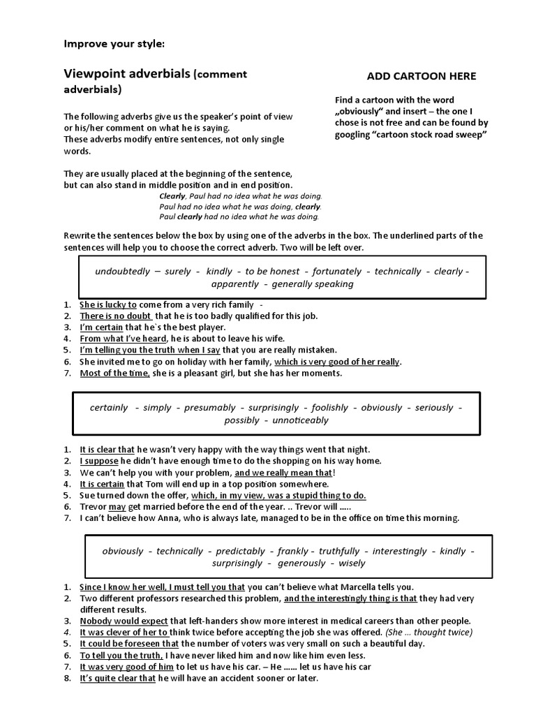 Viewpoint Adverbials: Improve Your Style: (Comment Adverbials) Add ...