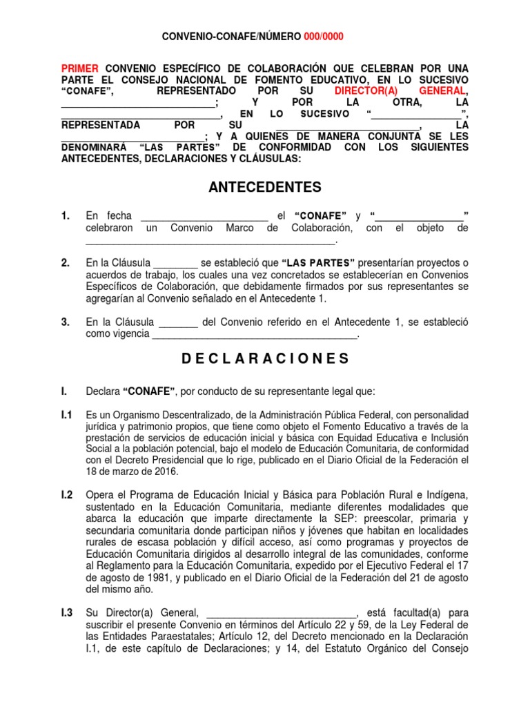 Formato de Convenio Espec Fico de Colaboraci N | PDF | Educación de la primera infancia | México