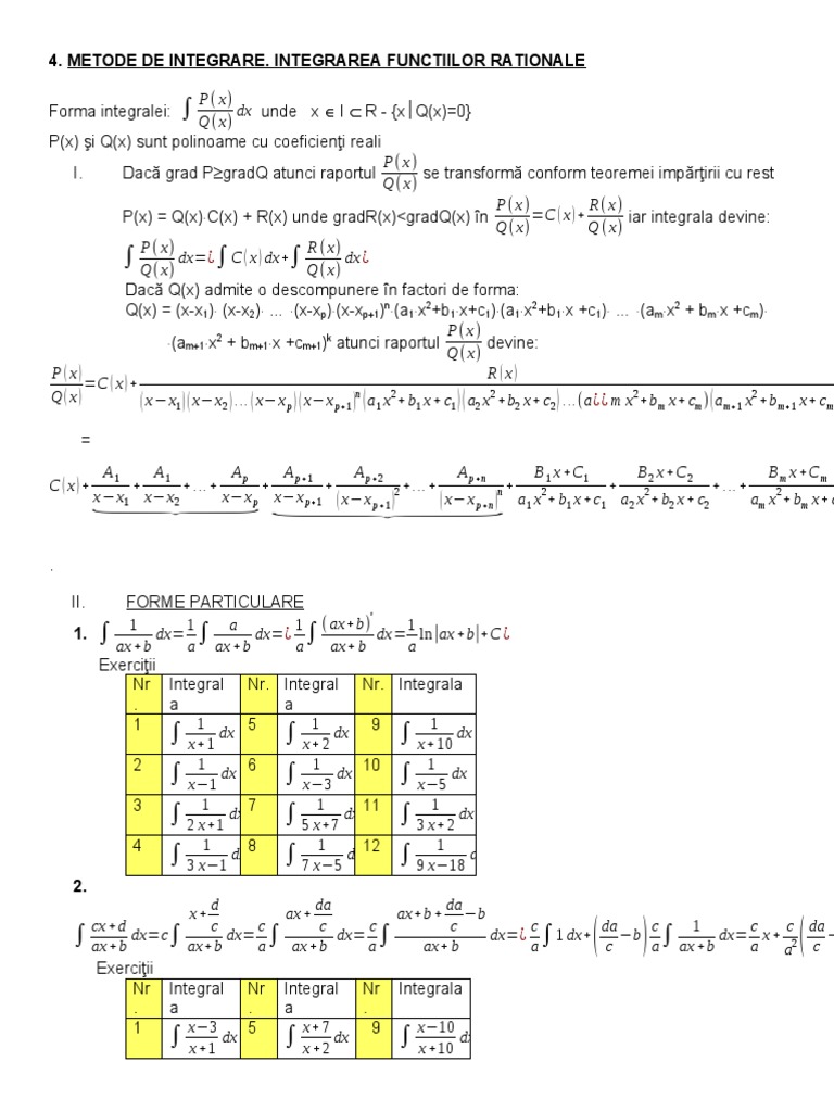 Metode de Integrare. Integrarea Functiilor Rationale: 1 2 P p+1 N 1 2 1 ...