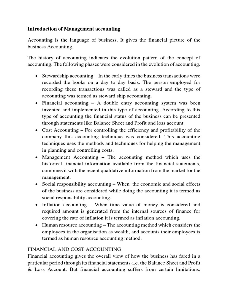 Introduction of Management Accounting | PDF | Management Accounting ...