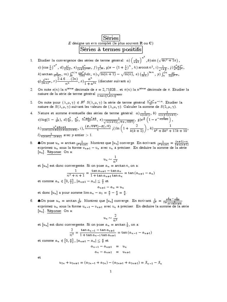 Convergence des séries mathématiques | PDF | Analyse mathématique ...