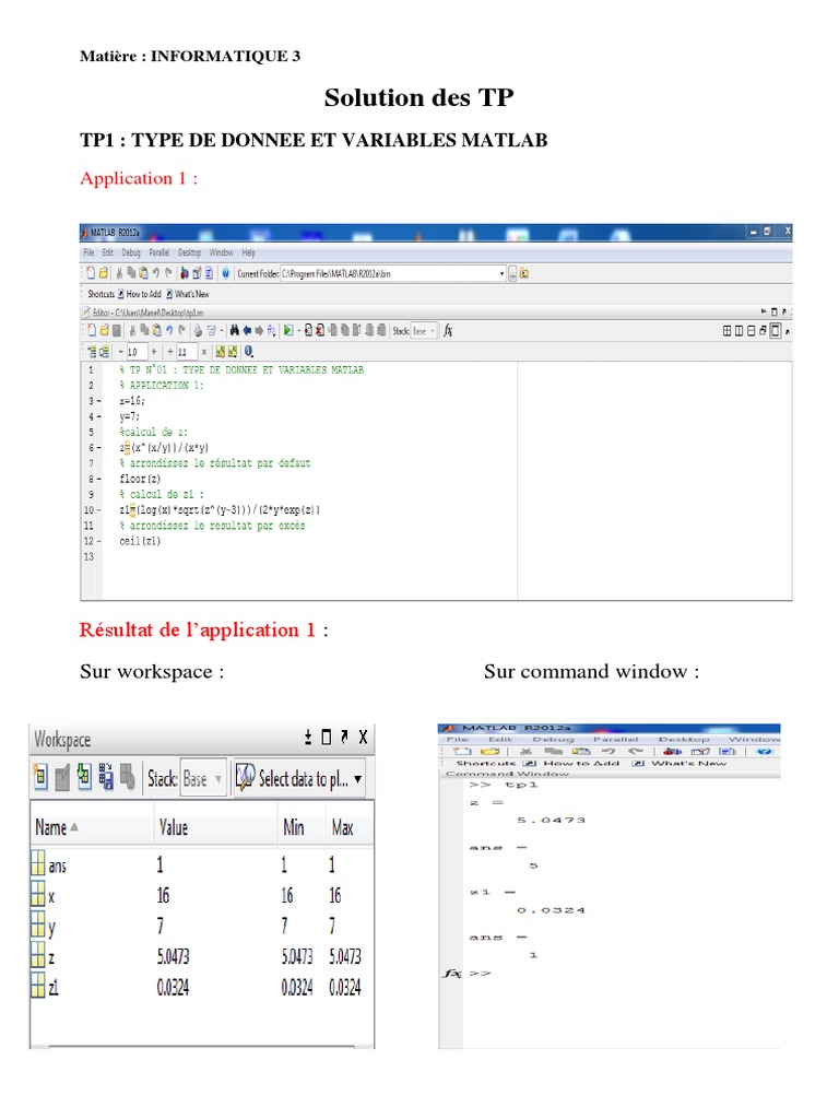 TP MATLAB Corrigés et Solutions | PDF | Méthodes et références pédagogiques