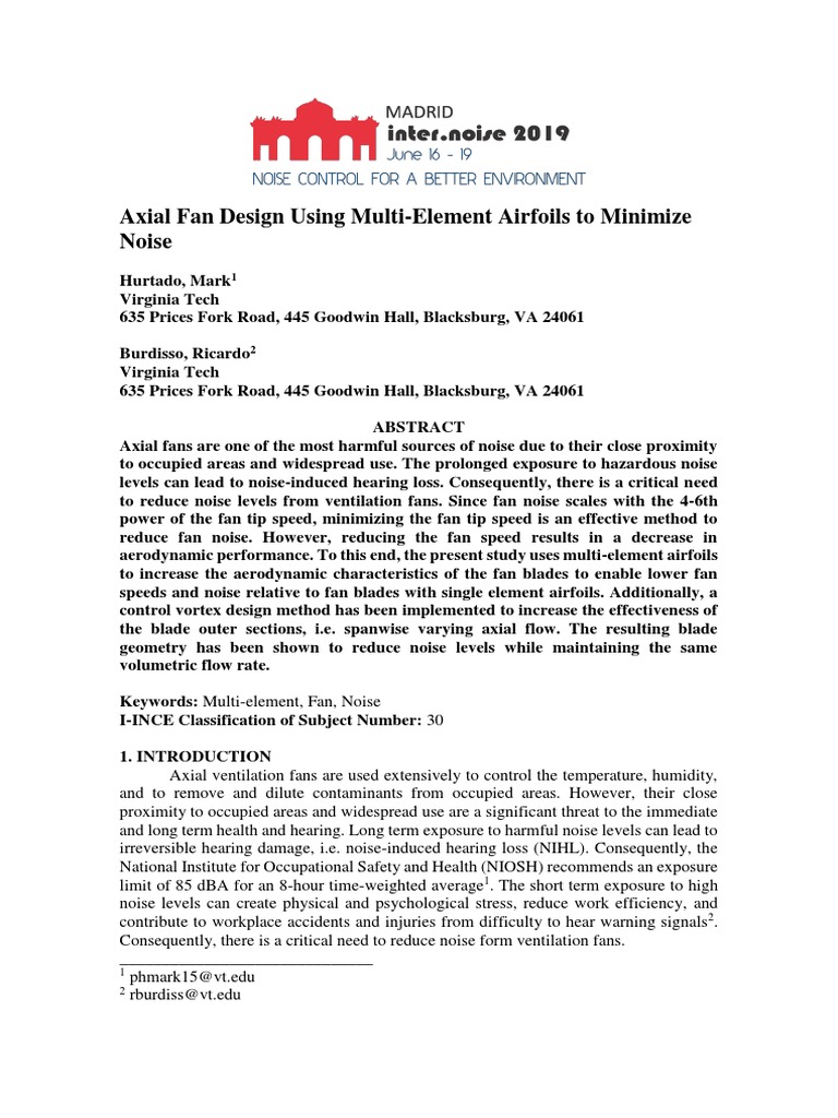 Axial Fan Design Using Multi-Element Airfoils To Minimize Noise | PDF ...