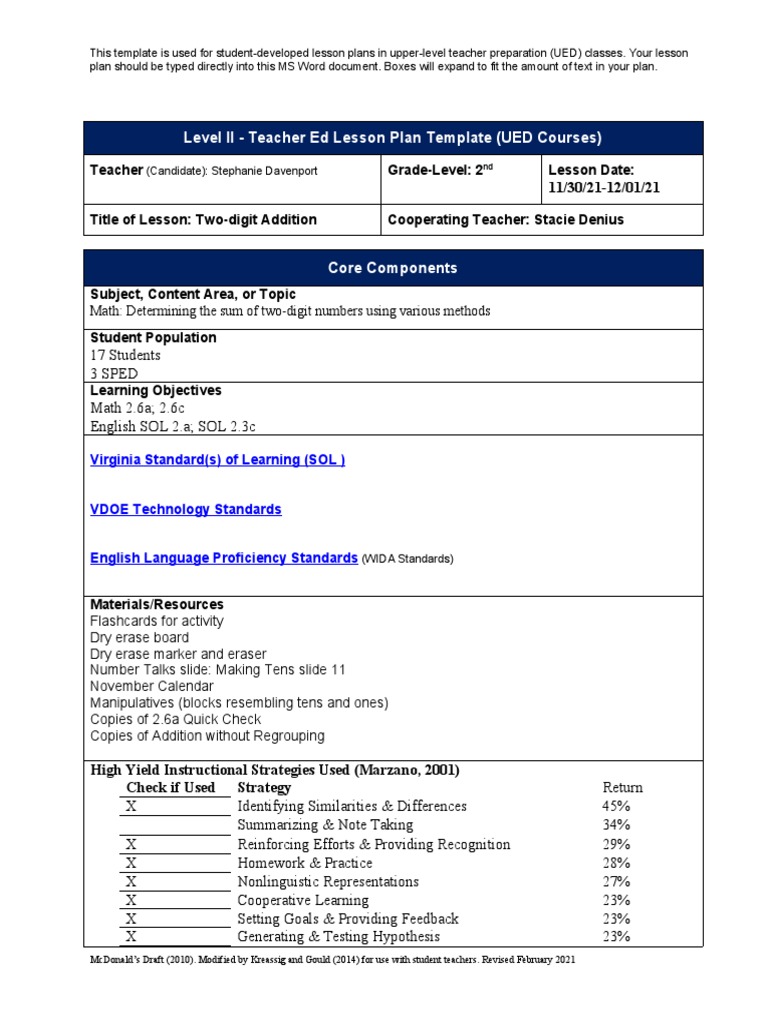 Lesson Plan Math Addition Without Regrouping | PDF | Lesson Plan | Teachers