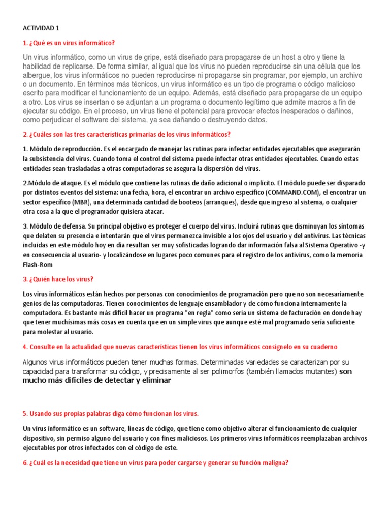 ACTIVIDAD 1 Informatica | PDF | Virus de computadora | Informática