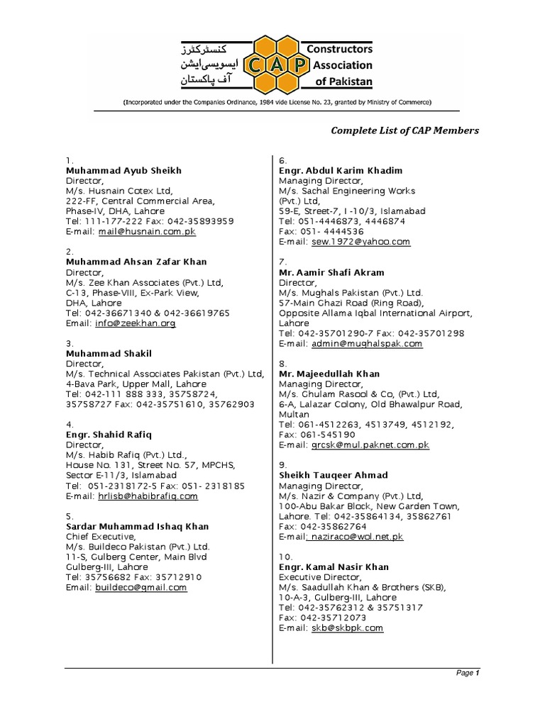 List of CAP Members - 10062021 1 | PDF | Lahore | Islamabad