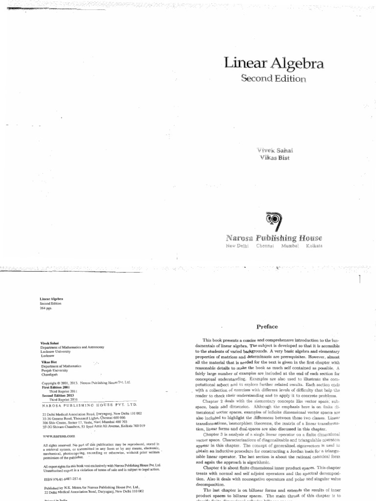 Vivek Sahai, Vikas Bist - Linear Algebra-Alpha Science (2013) | PDF