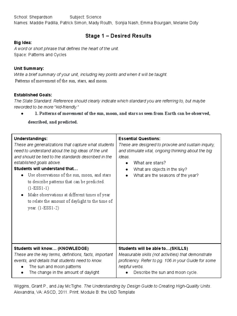 Ubd Template Stage 1 | PDF | Sun | Science