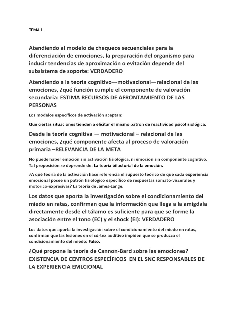 EMOCIÓN Preguntas Examen | PDF | Las emociones | Ansiedad