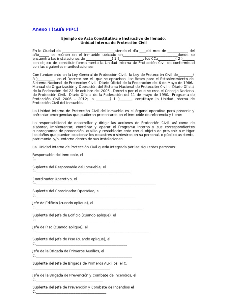 Acta Constitutiva de La Unidad Interna de Proteccion Civil | PDF | Gobierno | Esfera pública