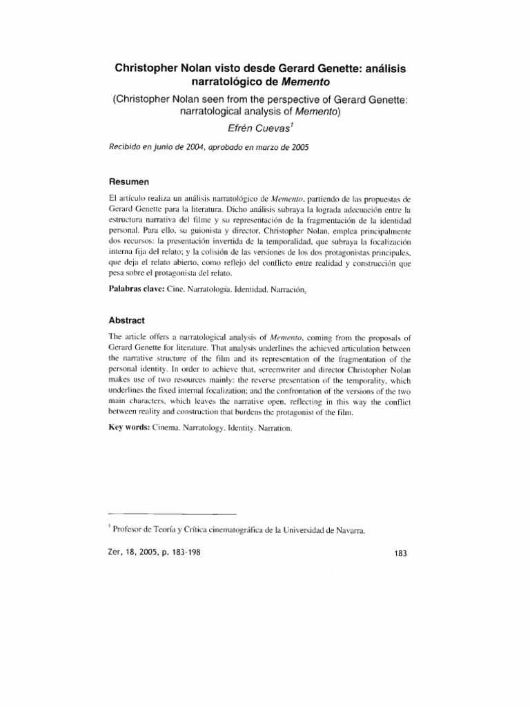 Analisis Narratologico de Memento | PDF