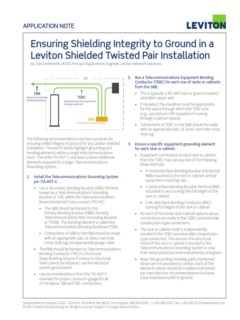 Ensuring Shielding Integrity To Ground in A Leviton Shielded Twisted Pair Installation | PDF ...