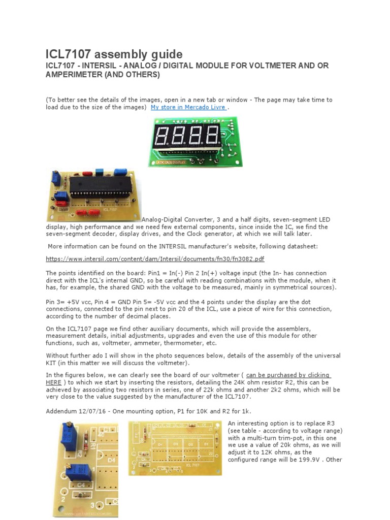 ICL7107 Assembly Guide | PDF | Power Supply | Analog To Digital Converter