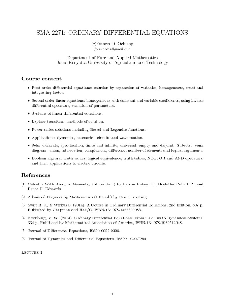 ODE Solutions and Applications | PDF | Partial Differential Equation ...