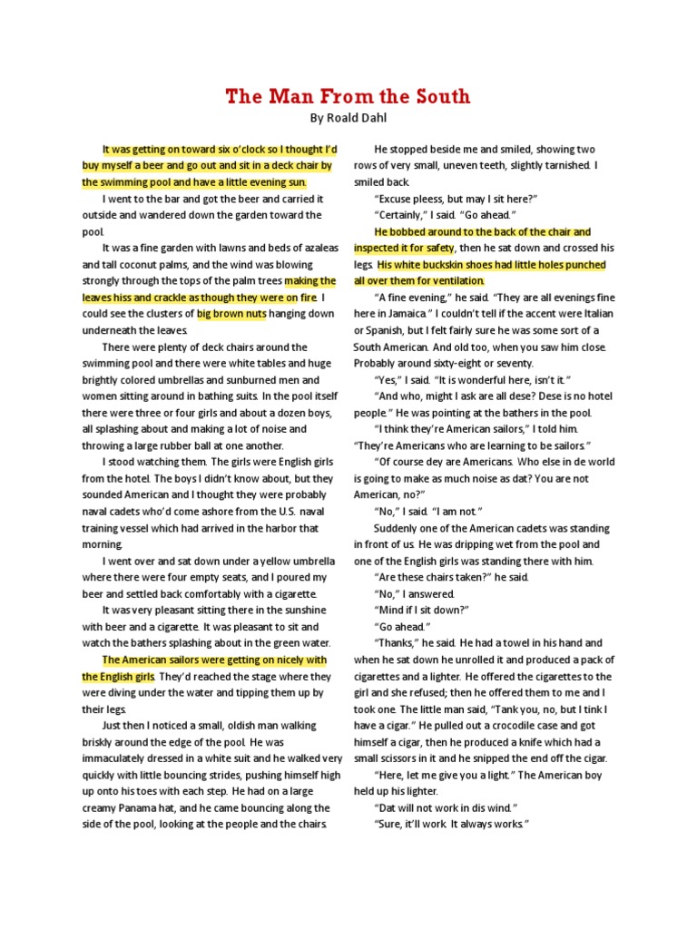 The Man From The South: by Roald Dahl | PDF | Hand