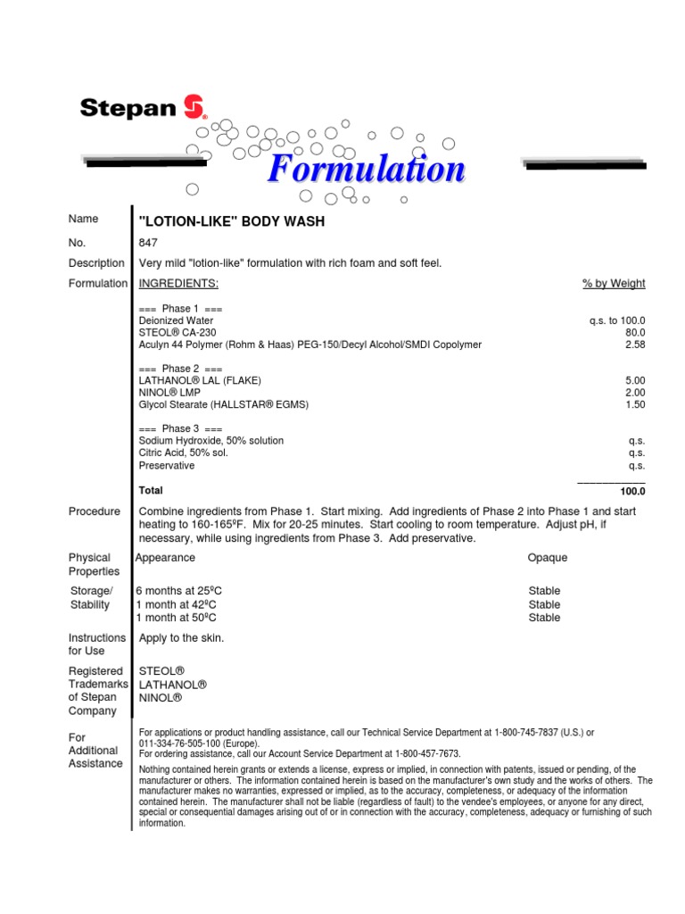 Stepan Formulation 847 | PDF | Chemical Substances | Materials