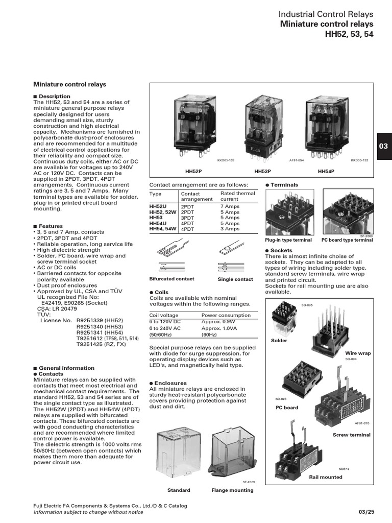 Miniature Control Relays HH52, 53, 54 | PDF | Relay | Switch