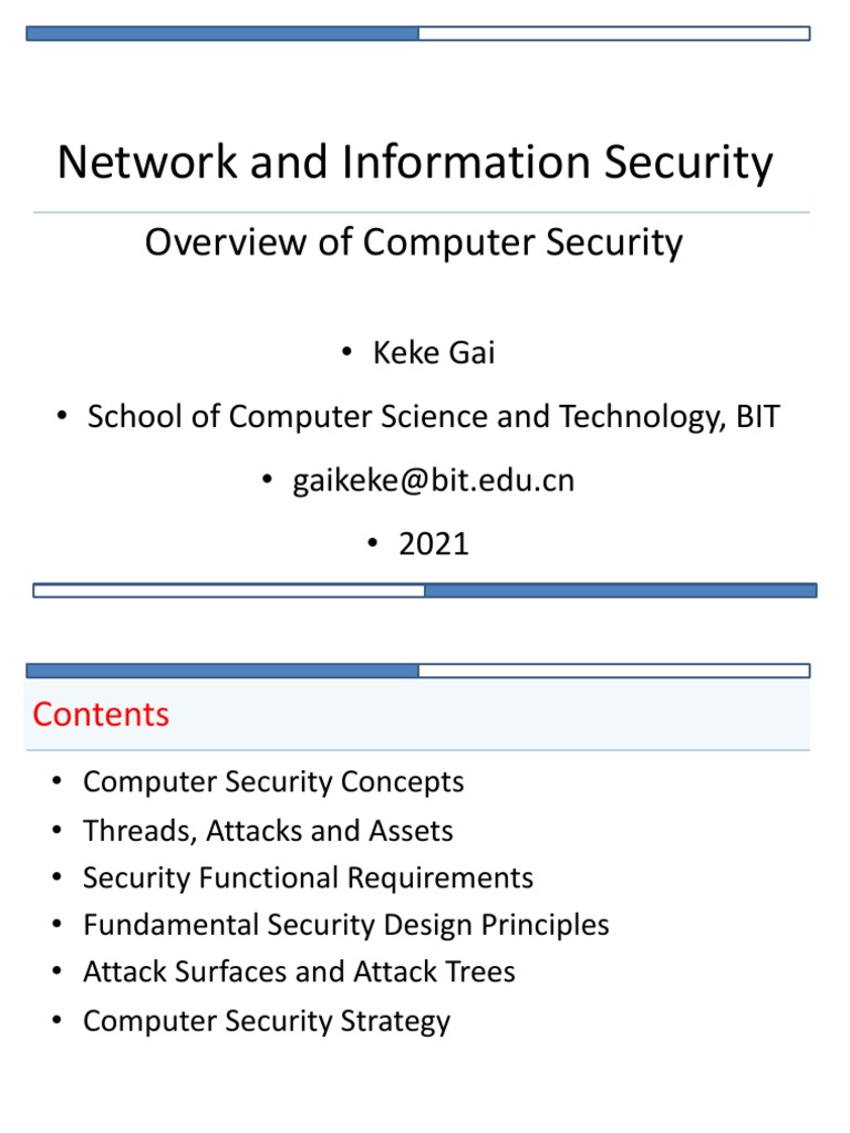 Network and Information Security: Overview of Computer Security | PDF | Cryptography | Public ...