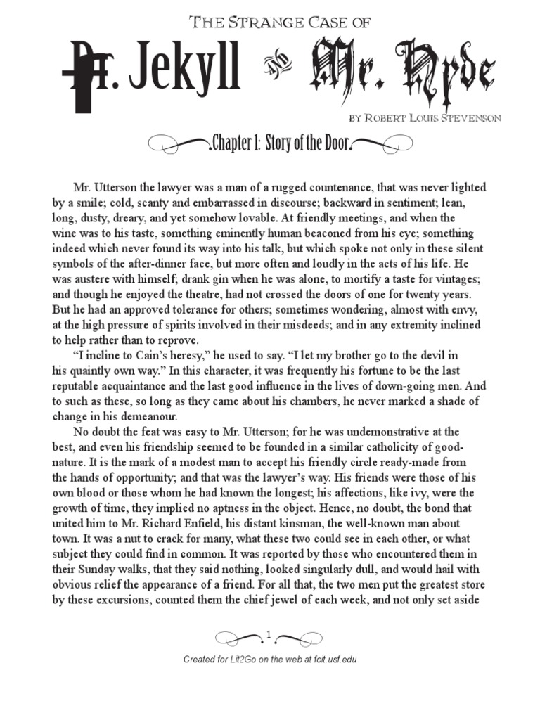The Strange Case of DR Jekyll and MR Hyde 001 Chapter 1 The Story of ...
