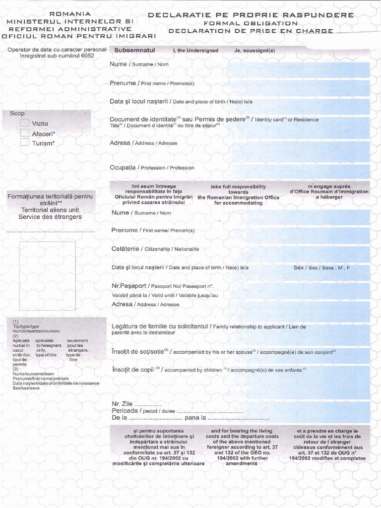 Declaratie Pe Propria Raspundere | PDF