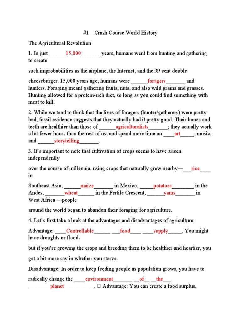 Agricultural Revolution World History Crash Course Notes | PDF ...