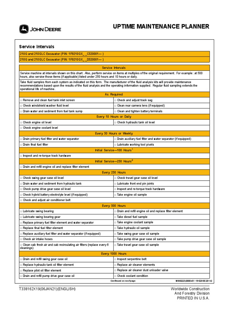 Uptime Maintenance Planner: Service Intervals | PDF | Motor Oil | Oil