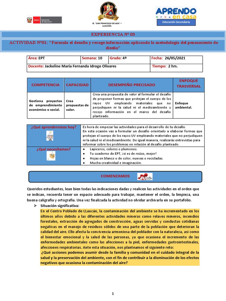 ACTIVIDAD N°01 E3 - 4° GRADO - EPT - Fernanda Idrogo | PDF | Minería | Diseño
