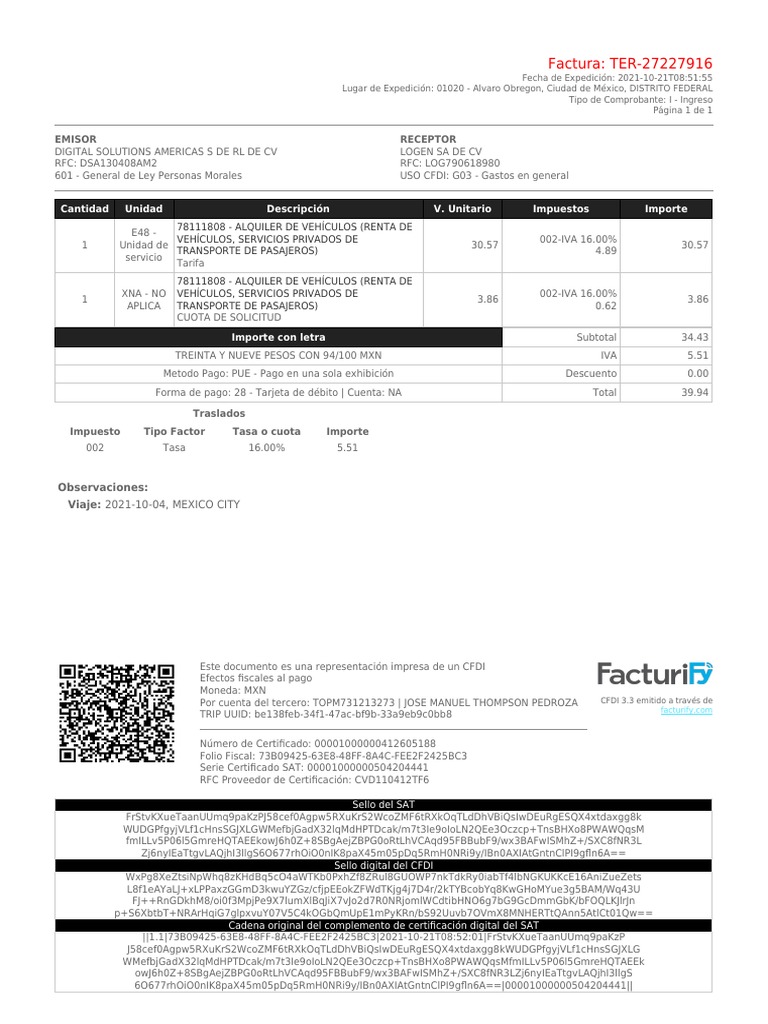 Factura Uber | PDF | Economias | Pagos