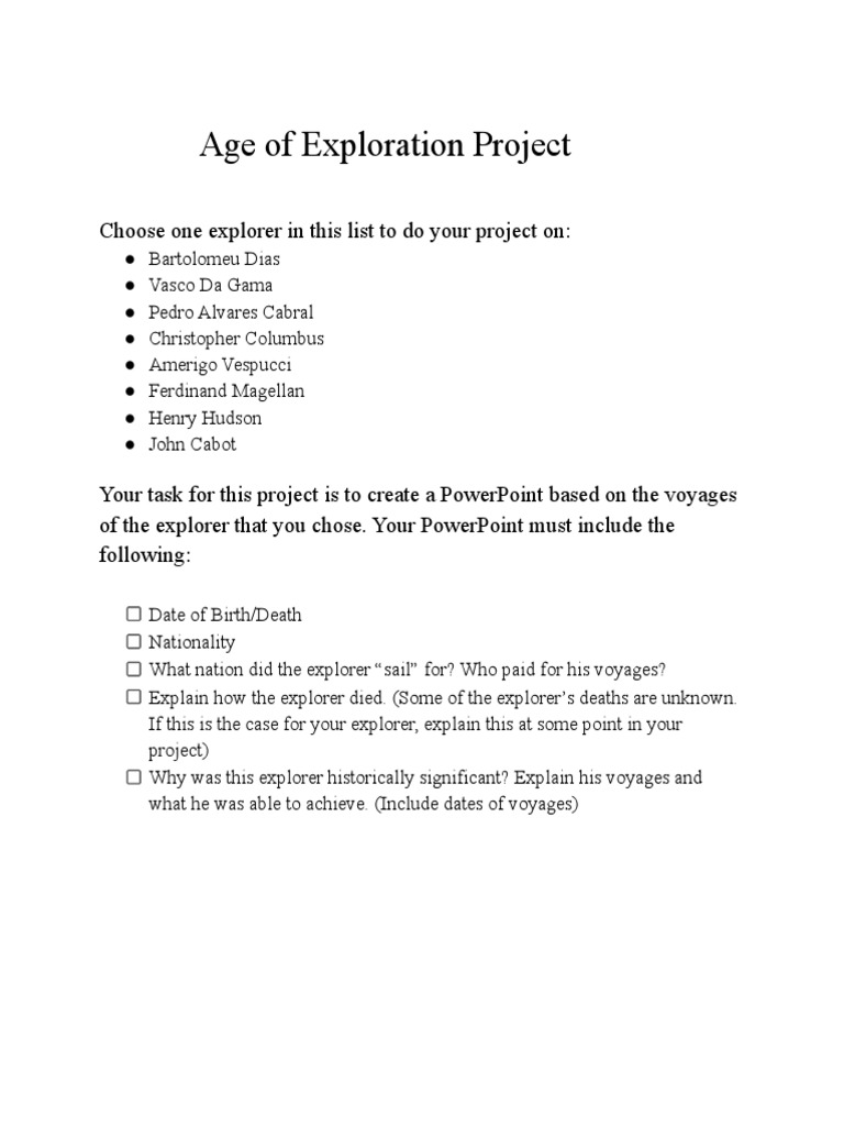 7th Grade Age of Exploration Project-2 | PDF