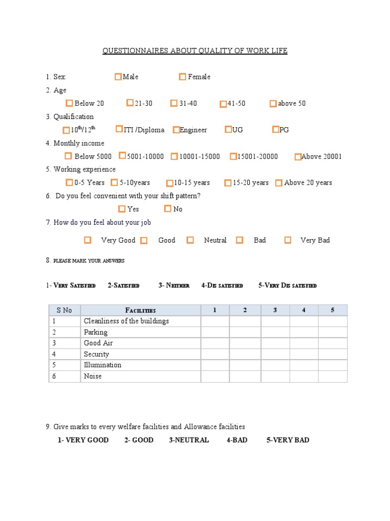 Questionnaires About QWL | PDF | Employment | Economies