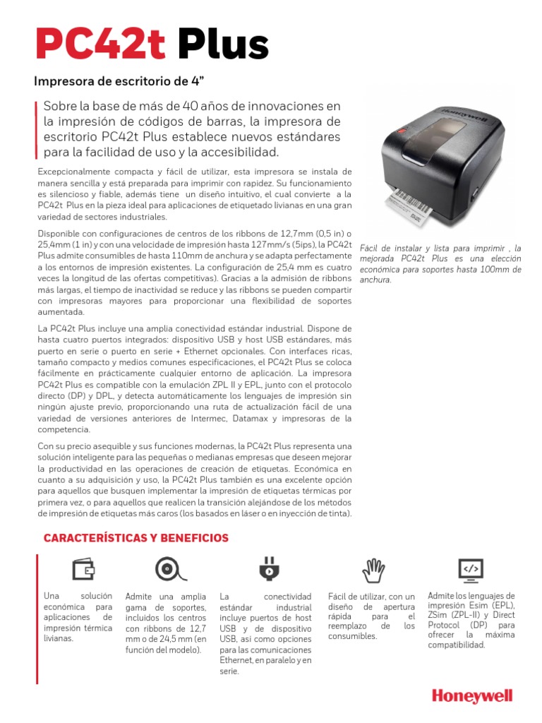 pc42t Desktop Printer Data Sheet Es La | PDF | USB | Impresora ...
