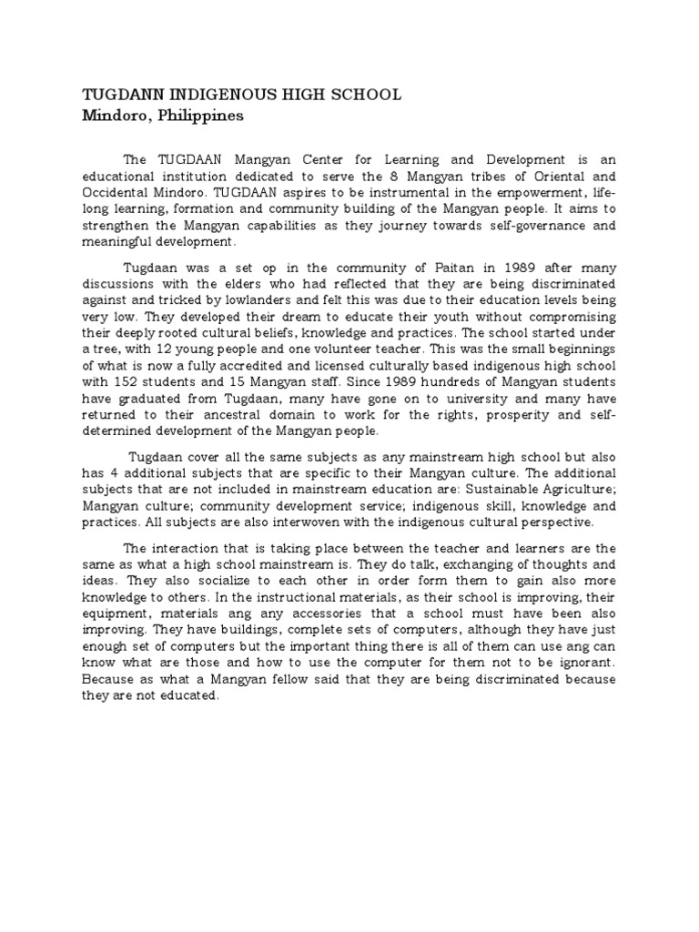 Tugdann Indigenous High School | PDF | Learning | Cognition