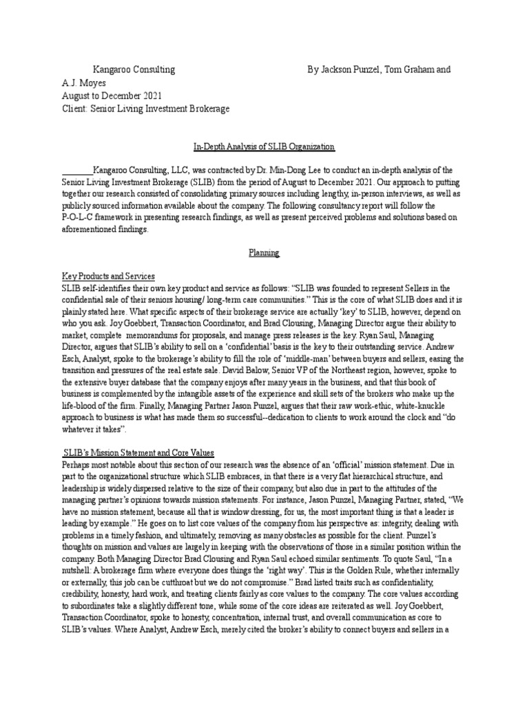 SLIB Organizational Analysis Report | PDF | Real Estate Broker | Leadership