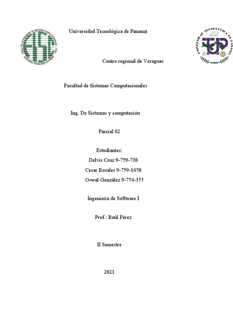 Parcial N°2 - Ing Soft - Delvis Cruz - Cesar Rosales - Oswal Gonzalez ...