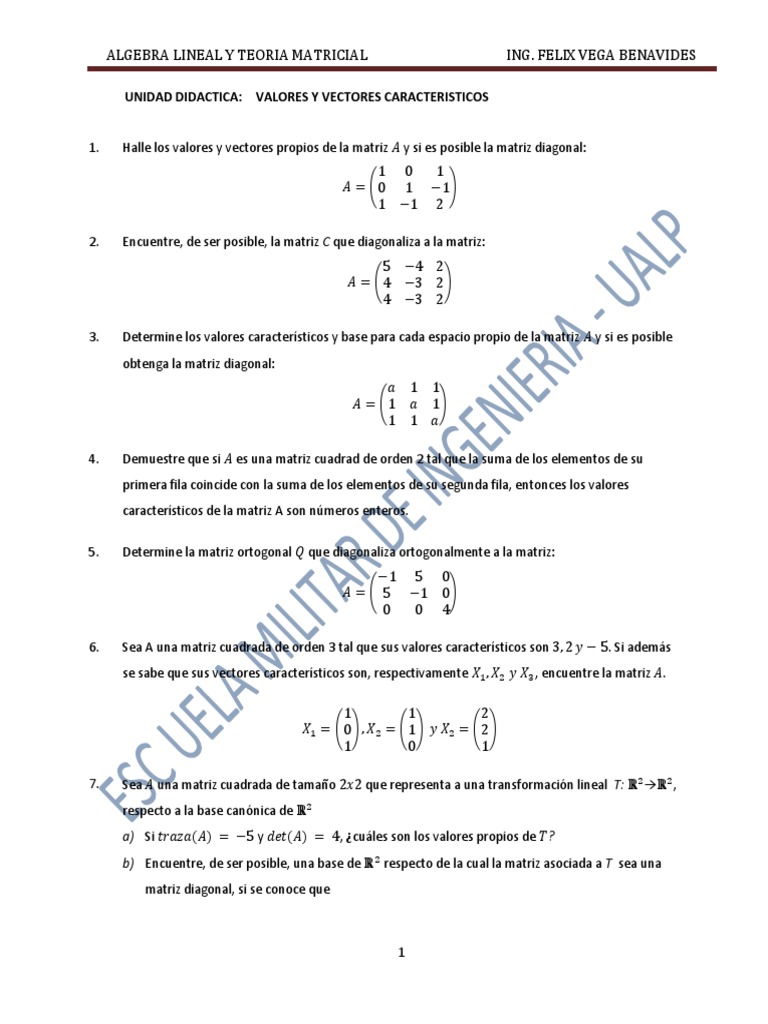Valores y Vectores Propios | PDF | Matriz (Matemáticas) | Mapa lineal