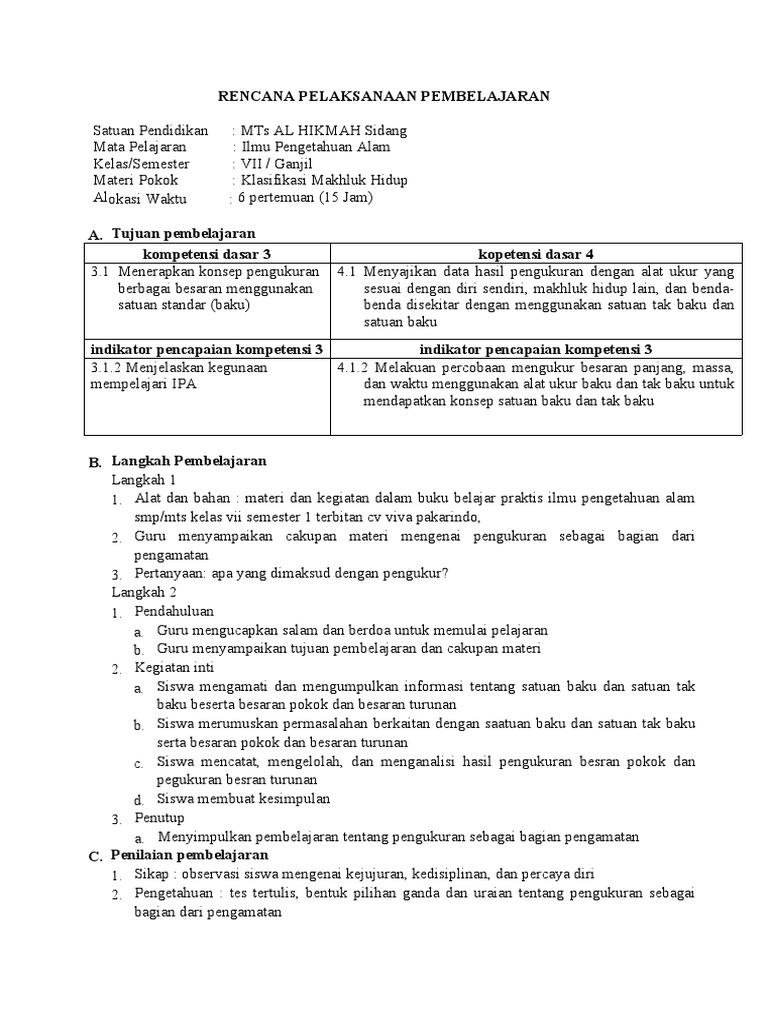 RPP Kelas 7 | PDF | Pengembangan Diri