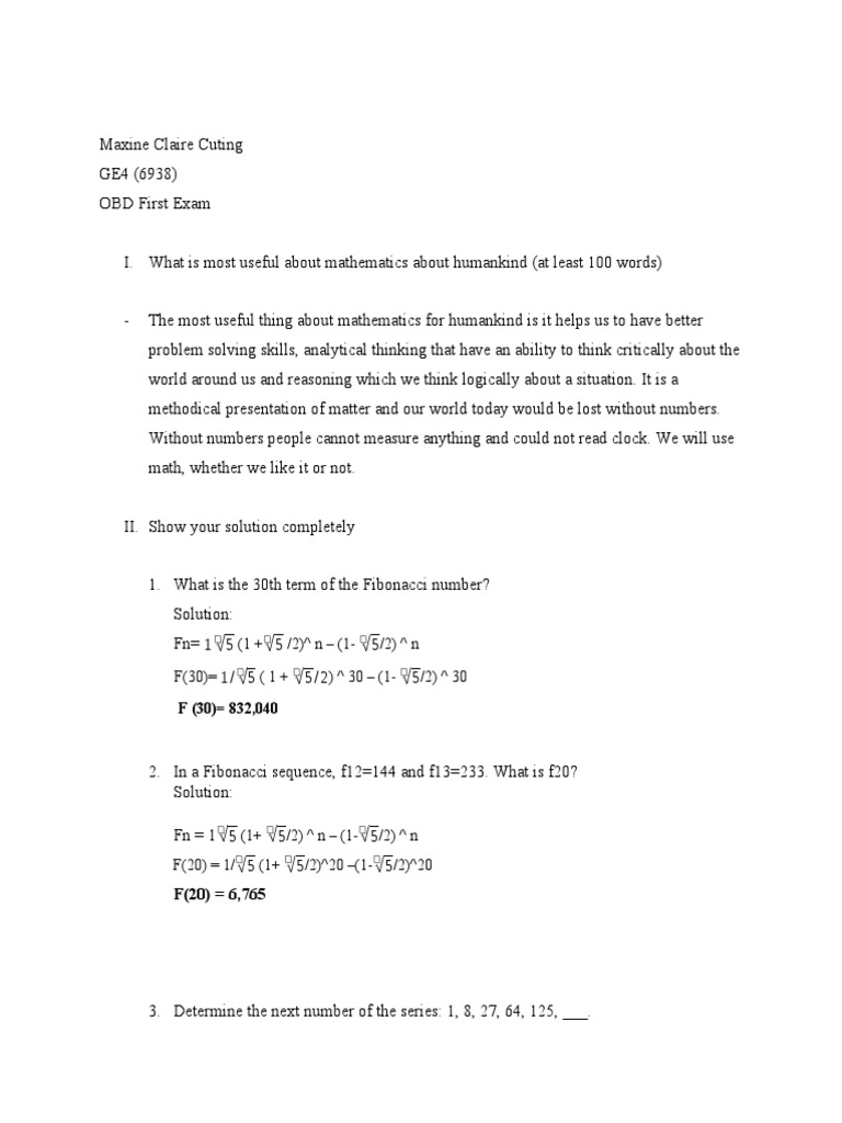 Math Exam | PDF | Numbers | Mathematics
