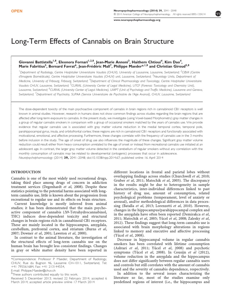 Long Term Effects Of Cannabis On Brain Structure Download Free Pdf