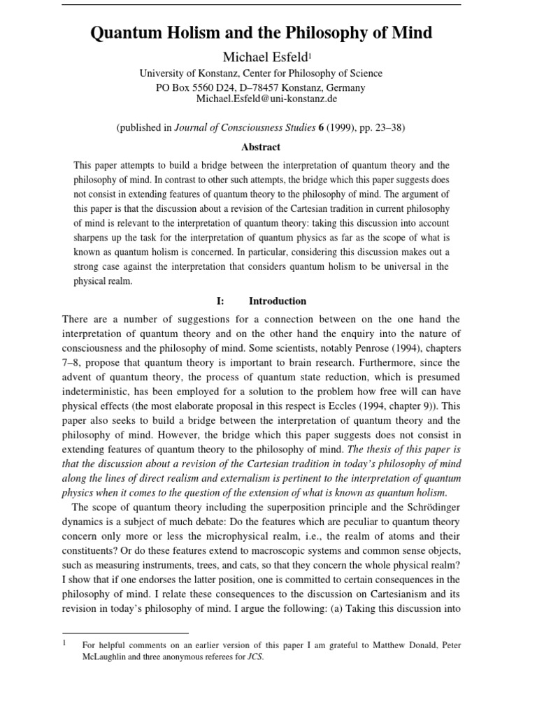 Quantum Holism and Mind Philosophy Insights | PDF | Quantum ...